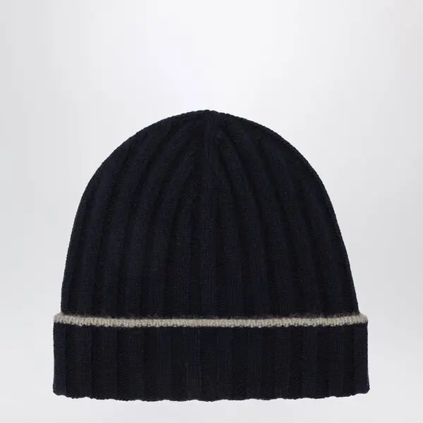 Brunello Cucinelli Ribbed Cashmere Beanie In Navy