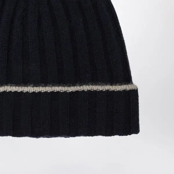 Brunello Cucinelli Ribbed Cashmere Beanie In Navy