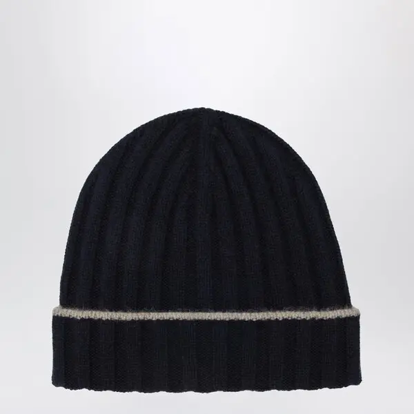Brunello Cucinelli Ribbed Cashmere Beanie In Navy - Blue