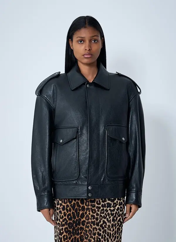 Saint Laurent Grained Leather Jacket - Black