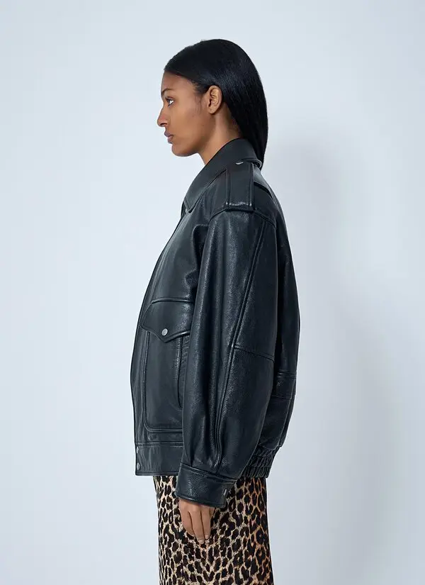 Saint Laurent Grained Leather Jacket - Black