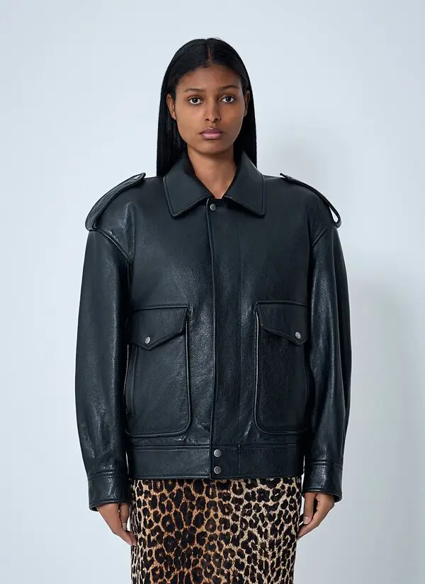 Saint Laurent Grained Leather Jacket - Black