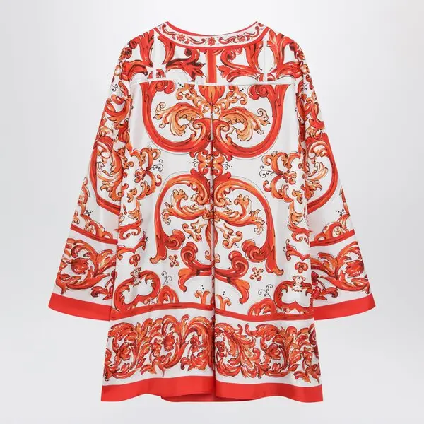 Dolce & Gabbana Maiolica-print Silk Twill Kaftan Dress - Orange