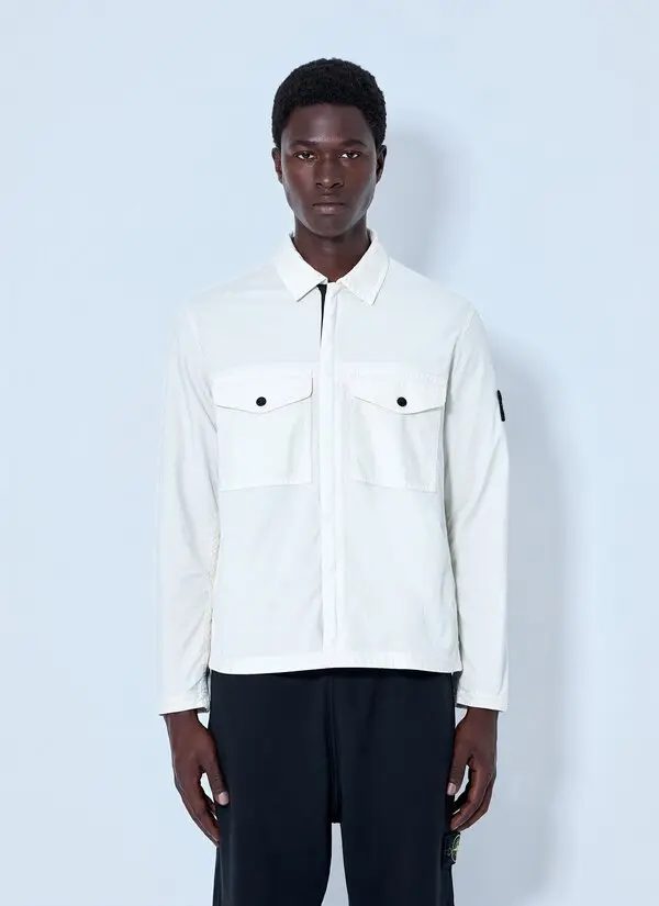 Stone Island Zip-front Overshirt With Flap Pockets - White