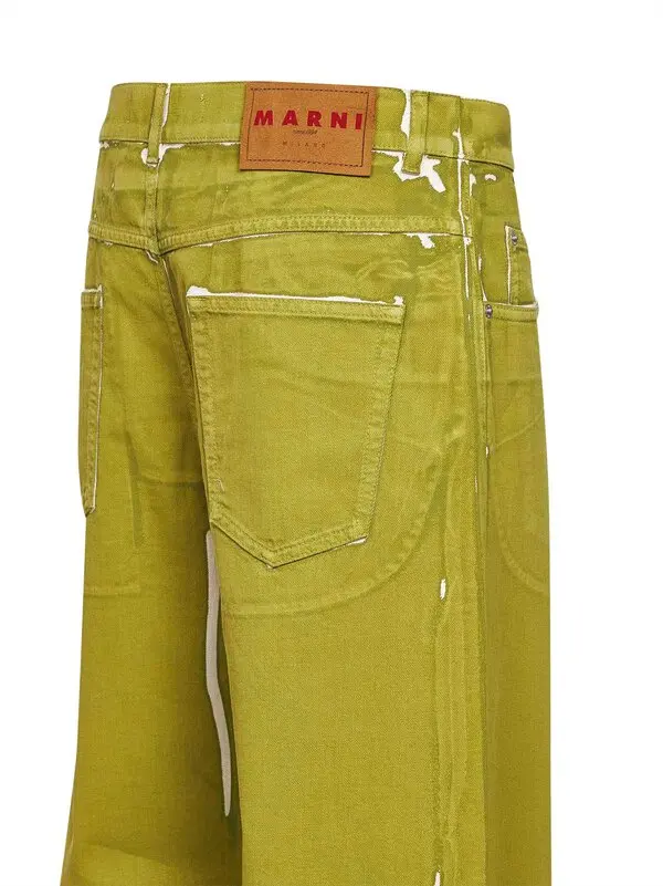 Marni Green Screen-printed Denim Wide-leg Jeans