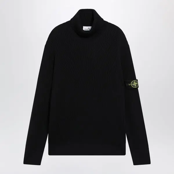 Stone Island Navy Ribbed Turtleneck Sweater - Blue