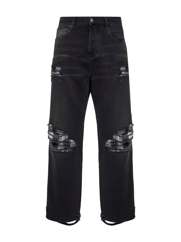 Amiri Denim Flannel Repair Baggy Jeans - Multicolor