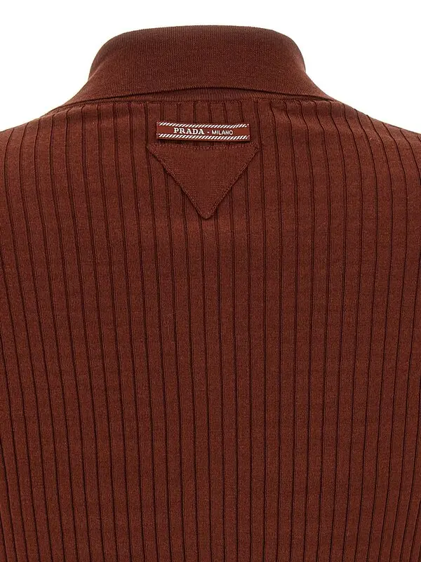 Prada Ribbed Polo Shirt - Brown