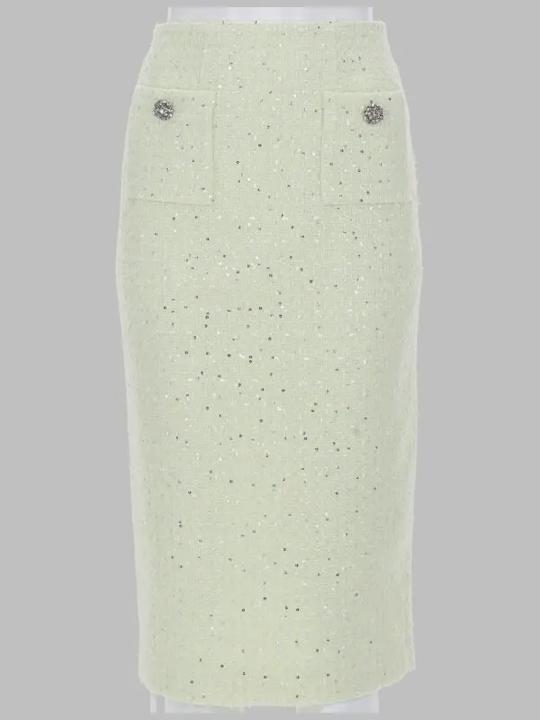 SELF-PORTRAIT Gonna Midi In Boucle - Green