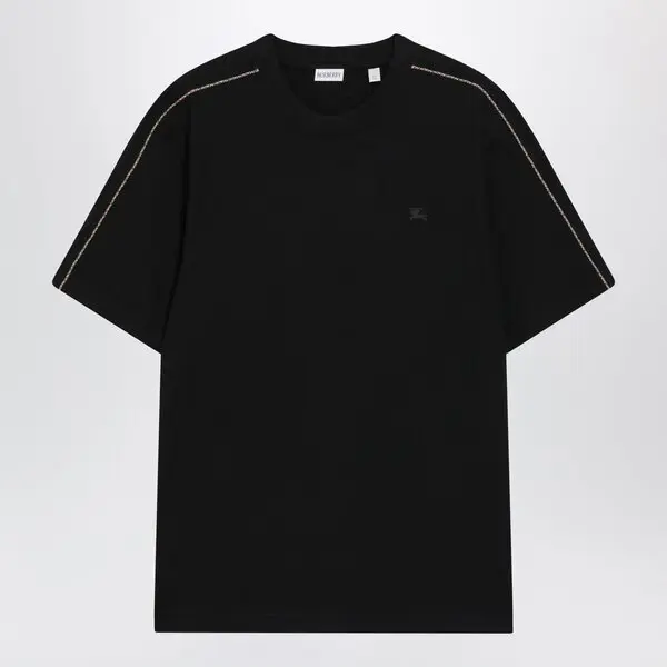 Burberry Cotton T-shirt With Check Trim - Black