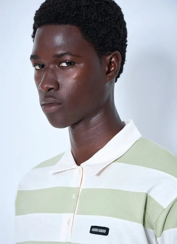 Miu Miu Striped Jersey Polo Shirt