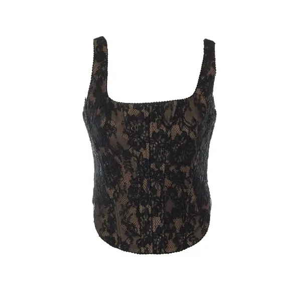 SELF-PORTRAIT Lace Corset Top - Black