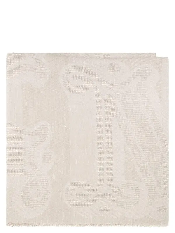 Max Mara Mxasenior Scarf With Monogram Jacquard Embroidery - Cream