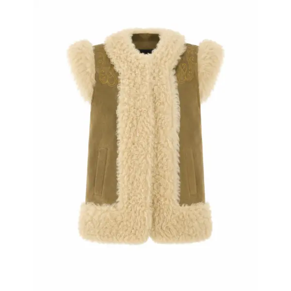 Etro Shearling Vest Peacock Embroidery
