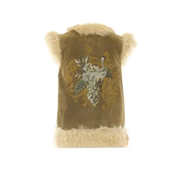 Etro Shearling Vest Peacock Embroidery
