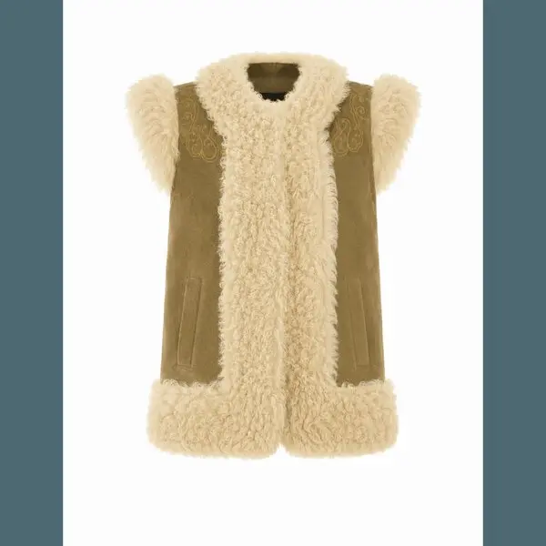 Etro Peacock Embroidered Shearling Vest - Green