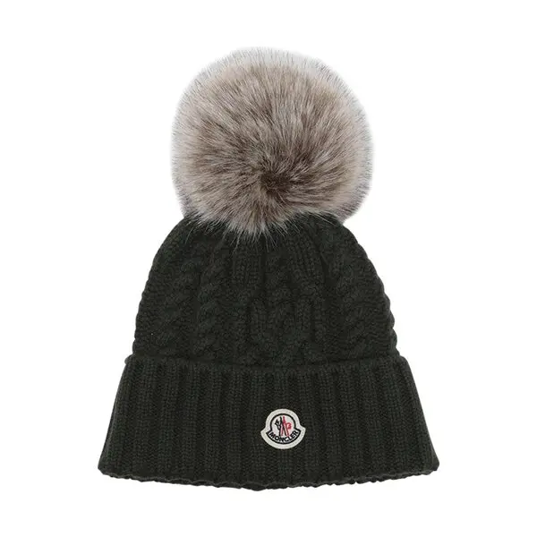 Moncler Logo Beanie With Pom-pon - Green