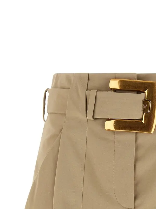 Balmain Anthem Buckle Cotton Gabardine Shorts - Cream