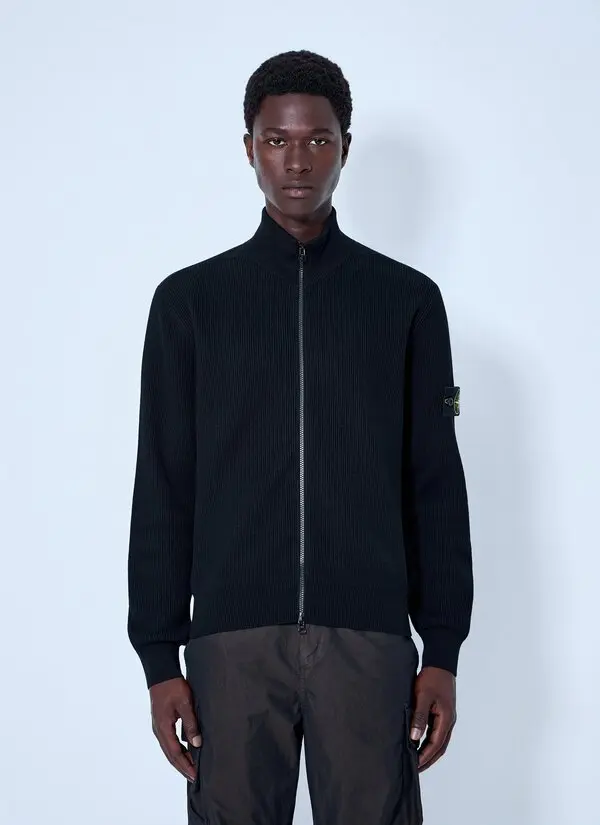 Stone Island Ribbed Zip-up Jacket - Black