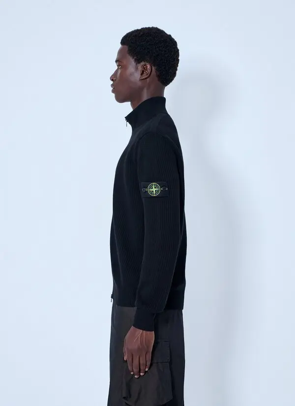 Stone Island Ribbed Zip-up Jacket - Black