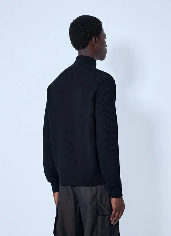 Stone Island Ribbed Zip-up Jacket - Black