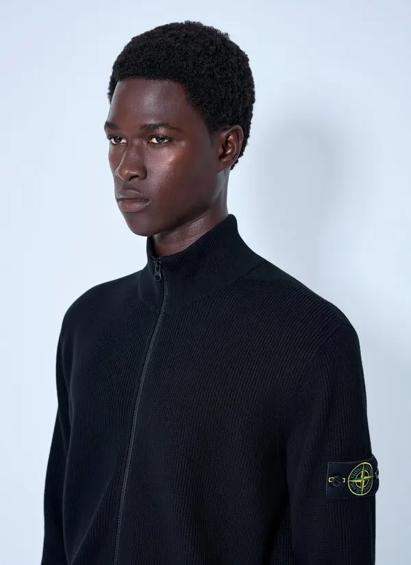 Stone Island Ribbed Zip-up Jacket - Black