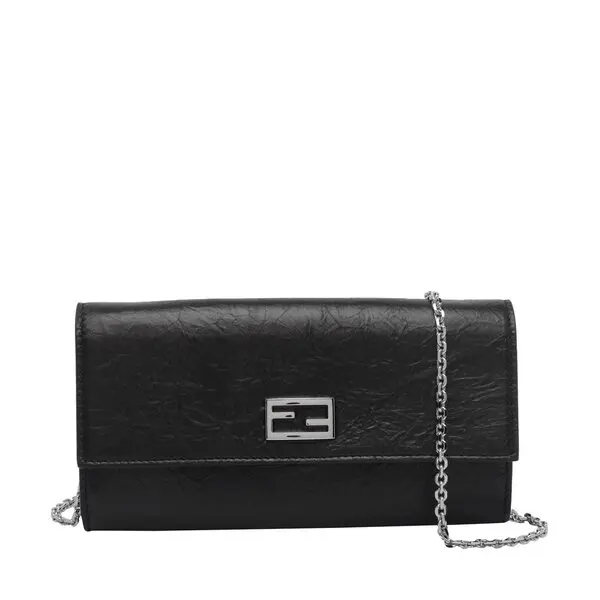 Fendi Continental Wallet On Chain Tube With Ff Baguette Logo - Black