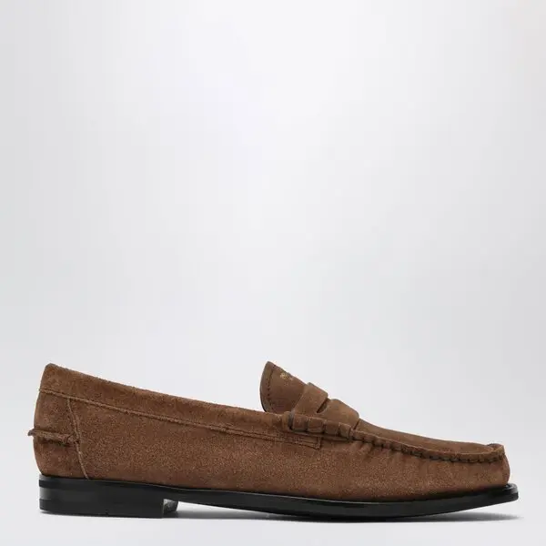 Prada Cacao Aged-effect Suede Loafers - Brown