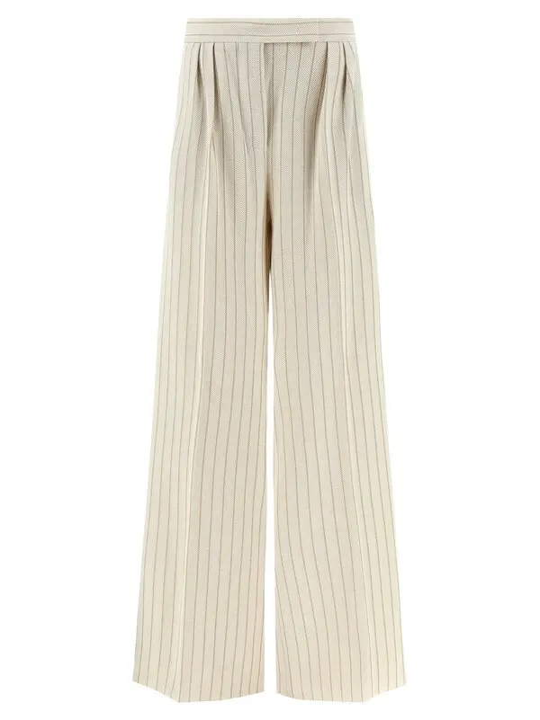 Max Mara Mxmosso Pinstripe Piqué Cotton Jersey Trousers - White