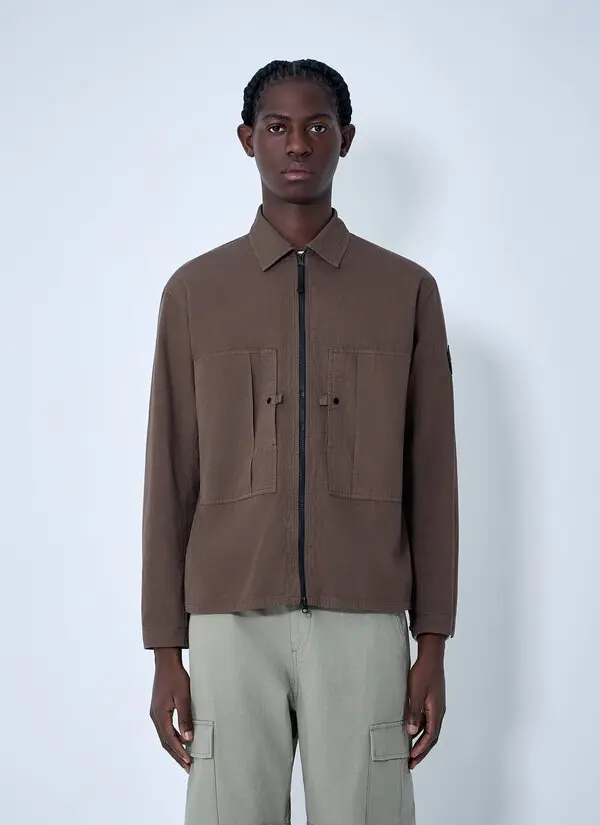 Stone Island Logo Patch Cotton Twill Zip-up Jacket - Brown