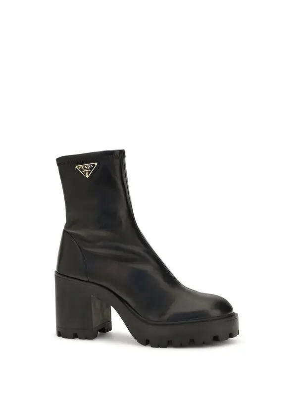 Prada Stretch Leather Platform Ankle Boots - Black