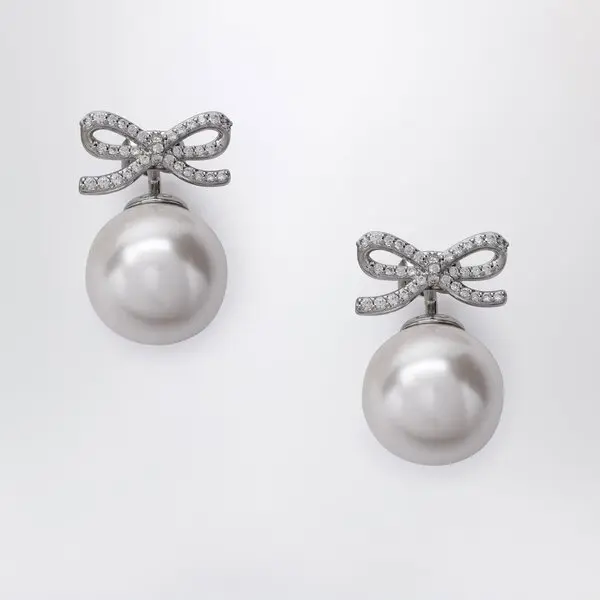 SELF-PORTRAIT Crystal Bow And Back Pearl Earrings - Silver
