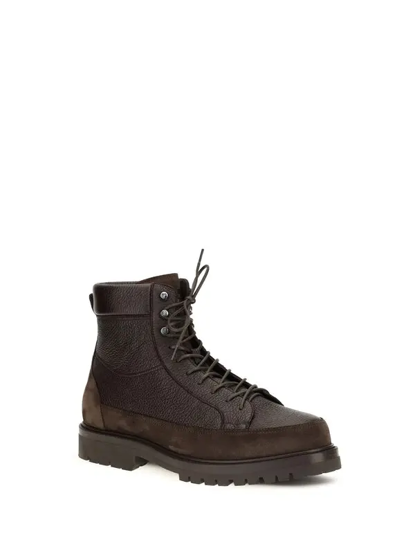 Brunello Cucinelli Lace-up Deer Leather And Suede Ankle Boots