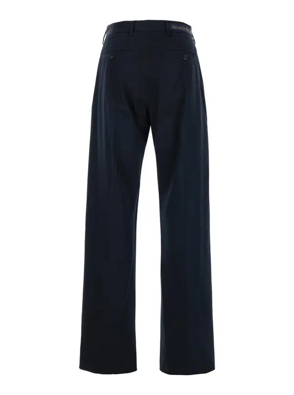 Alexander McQueen Blue Straight Tailored Pants In Cotton