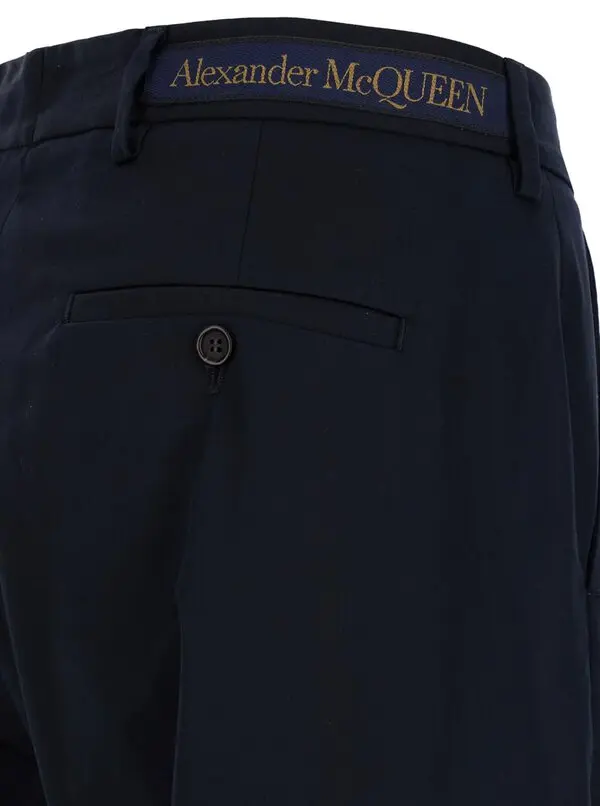Alexander McQueen Blue Straight Tailored Pants In Cotton