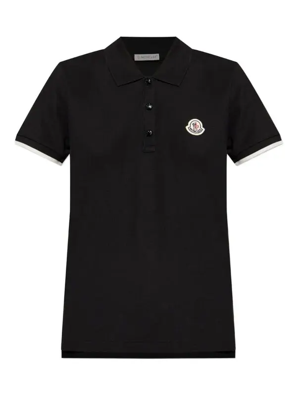 Moncler Logo Patch Cotton Piqué Polo Shirt - Black