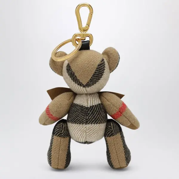 Burberry Thomas Teddy Bear Charm In Check Cashmere, Beige - Cream