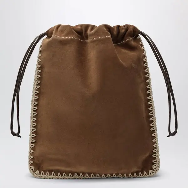Prada Wish Pouch In Cacao Suede Leather