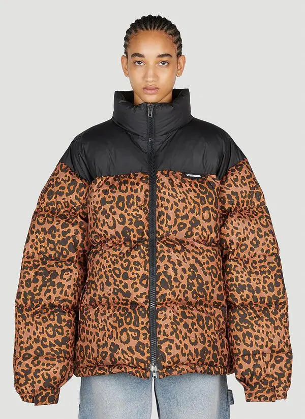 Vetements Leopard Print Puffer Jacket - Brown