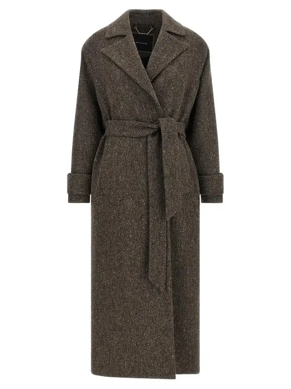Kiton Chevron Wool Coat - Brown