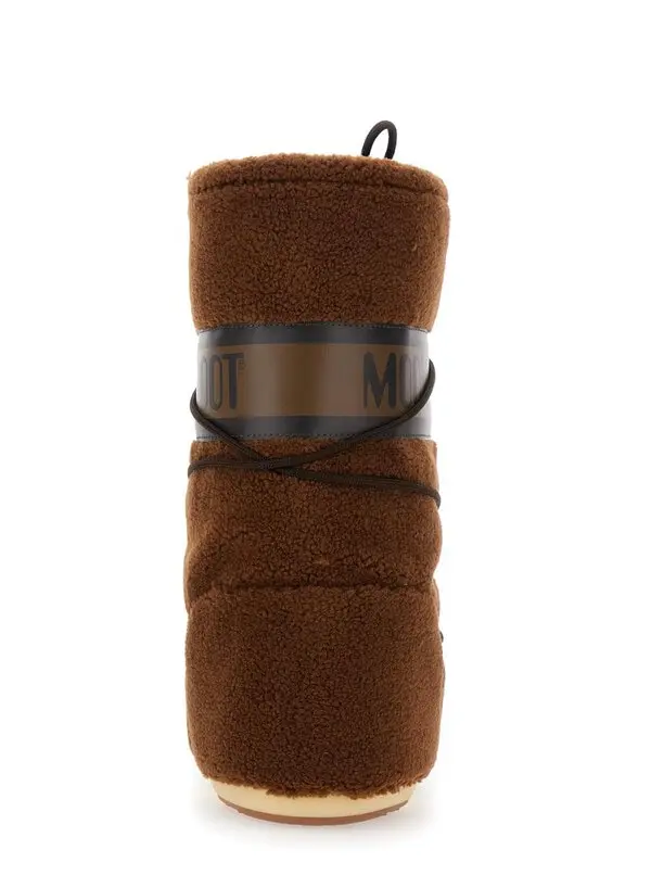 Moon Boot Icon' Brown Snow Boots With Maxi Logo Print On The Side In Fleece - Multicolor