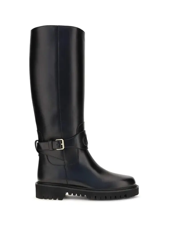 Valentino Garavani Vlogo Signature Calfskin High Boots - Black