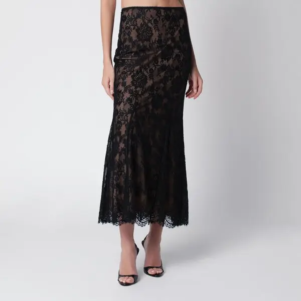 SELF-PORTRAIT Lace Midi Skirt - Black