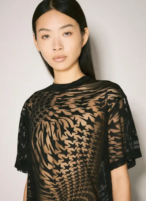 MUGLER Sheer Flocked Star T-shirt - Black