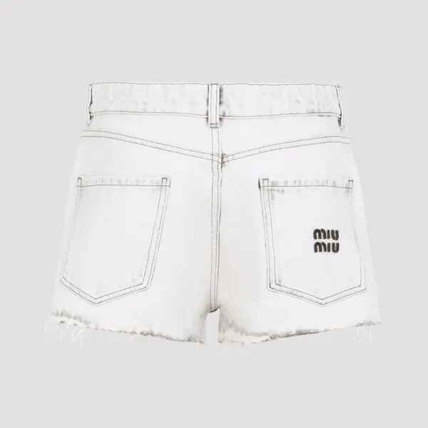 Miu Miu Bleached Cotton Denim Shorts - White