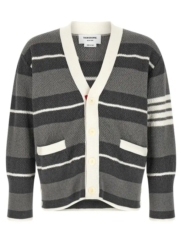 Thom Browne Striped Cardigan - Gray