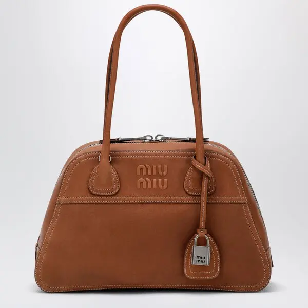 Miu Miu Vivant Nappa Leather Bowling Bag In Caramel - Brown