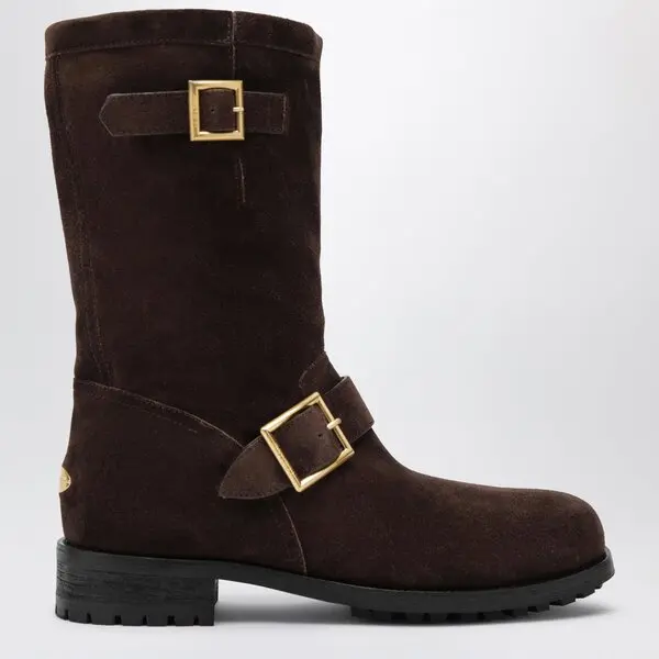 JIMMY CHOO Chocolate Suede Biker Boots - Brown