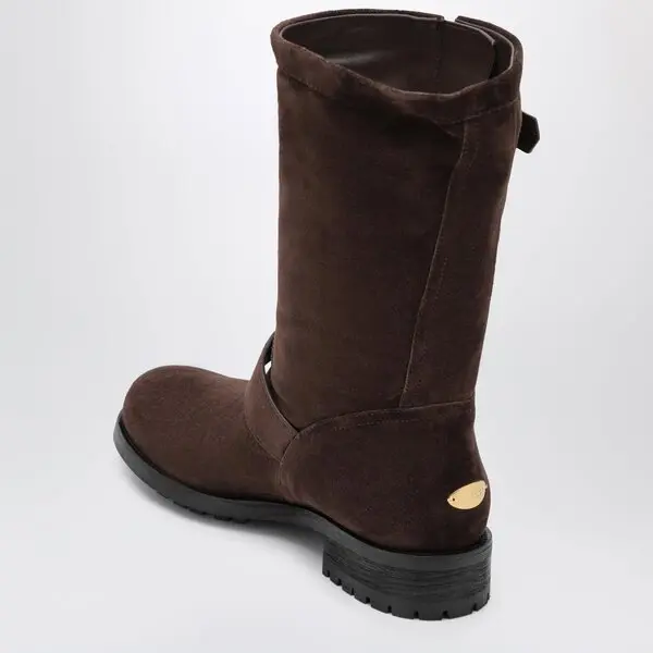 JIMMY CHOO Chocolate Suede Biker Boots