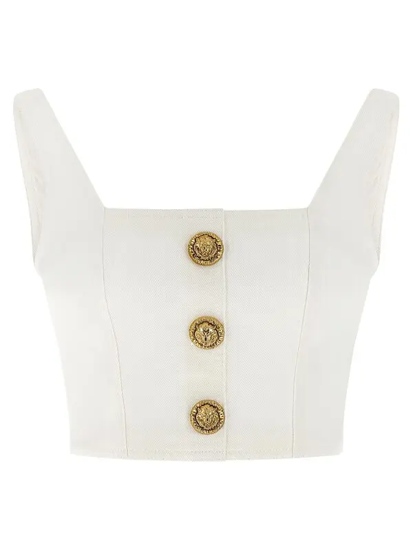 Balmain Cotton Canvas Button Top - White